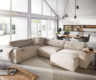 DELIFE Wohnlandschaft Sirpio 300x210 cm Cord Beige Recamiere variabel, Wohnlandschaften