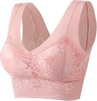 Generic 2026 Soutien-gorge pour femme sans coutures en soie glac&eacute;e sans armatures en dentelle florale rembourr&eacute;e coupe ajust&eacute;e, rose, Taille unique