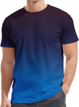 Generic T-shirt décontracté pour homme 2025 nouveau haut de Noël décontracté tendance couleur unie dégradé T-shirt ample à manches courtes presse à chaud comp