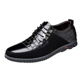 Generic Chaussures Oxford en cuir pour homme | Chaussures en cuir noir avec semelle plate &agrave; lacets pour homme - Chaussures daffaires larges antid&eacute;rapantes - C