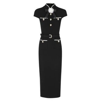 Self Portrait Wollkrepp-Midikleid - - Dresses - Damen - Schwarzk - 2XS