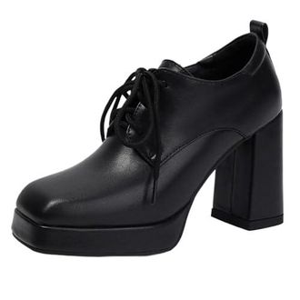 SJJH Chaussures &agrave; plateforme pour femme - Talon bloc de 9,5 cm - Lacets avec embout carr&eacute; et plateau de 2 cm - Semelle antid&eacute;rapante pour f&ecirc;te et travail, 