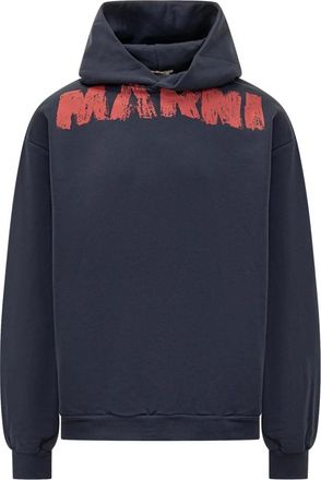 Marni Homme, Sweatshirts et sweats &agrave; capuche, Bleu, Taille: XL Brushstroke Logo Sweat &agrave; capuche