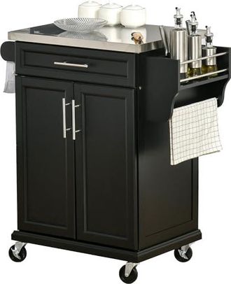 HOMCOM Dessert Cuisine desserte &agrave; roulettes &icirc;lot Central Cuisine avec Plateau en Acier INOX, &eacute;tag&egrave;re r&eacute;glable, tiroir, Porte-&eacute;pices, Porte-Couteaux, 83,5 x 4