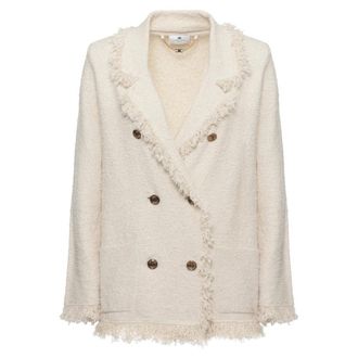 Elisabetta Franchi Femme, Vestes, Beige, Taille: 34 FR Veste en maille boucl&eacute;e &agrave; franges