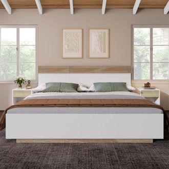 Liberte Lit double en bois Lit adulte avec t&ecirc;te de lit compos&eacute;e dun cadre de lit et dun sommier &agrave; lattes - 160 x 200 cm, Blanc