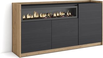 Skraut Home | Sideboard, Highboard | Kommode, Komodenschrank | 156x80x37 cm | 3 Türen | Elektrokamin. | Moderner Stil | Schwarz Eiche