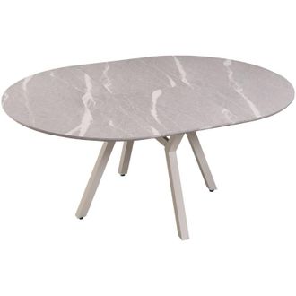 PEGANE Table &agrave; manger ronde extensible coloris effet marbre gris - Longueur 130/160 x Largeur 130 cm x Hauteur 76cm