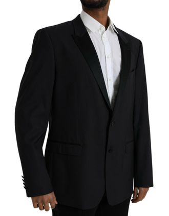 Dolce & Gabbana Mens Blue Martini Single Breasted Coat Blazer Virgin Wool Silk Polyester Clothing