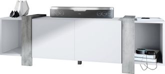 Vladon Lowboard Ida 149 x 45,5 x 34 cm TV-Board mit 4 F&auml;chern und PTO-T&uuml;ren, Made in Germany, Korpus in Wei&szlig; matt, Blenden in Beton Oxid Optik | Gro&szlig;e Farbau