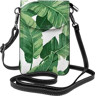 IUBBKI Mignon vert feuilles de palmier sac à main pour téléphone portable-petit portefeuille en cuir à bandoulière femmes bretelles sac transporter carte cos