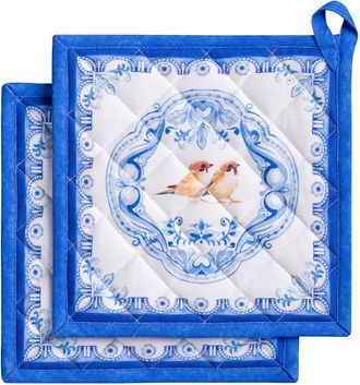 Maison d'Hermine Hot Pads Oster-Topfhalter aus 100% Baumwolle mit Schleife, hitzebest&auml;ndiges Set mit 2 Topflappen zum Grillen, Mikrowelle, Grillen, Amsterdam Canals - 