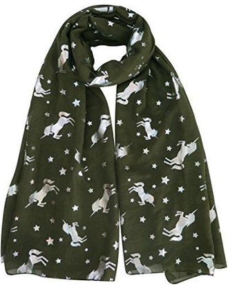 Lina & Lily Châle Écharpe Foulard Femme Argenté Licorne (Vert Armée)