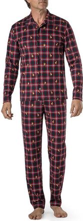 CALIDA Herren Pyjama rot Jersey-Baumwolle gemustert