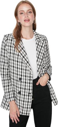 Trendyol Damen Trendyol Damen Regular Basic Plaid Webstoff Blazer Coat, Schwarz, 34 EU