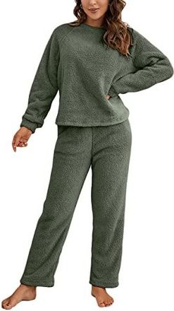 ORANDESIGNE Ensembles de Pyjama en Polaire Femme Vêtements de Nuit à Capuche 2 Pièces Pantalon et Haut Manches Longues en Polaire Vêtements Pyjama Peluche Doux Ch