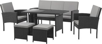 SVITA Denver Polyrattan Gartenm&ouml;bel Set Essgruppe Lounge Esstisch Schwarz - Svita