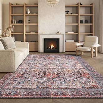 Safavieh Traditionell Teppich f&uuml;r Rug Ideal f&uuml;r stark frequentierte Bereiche - Maschinenwaschbar und rutschfest - Tucson Collection, Kurzer Flor, in Marineblau