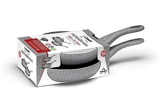 Zanetti Pierre Rare, lot de 2 po&ecirc;les antiadh&eacute;sives, diam&egrave;tre 24 cm et 28 cm, poign&eacute;e Soft Touch, couleur gris, fabriqu&eacute; en Italie