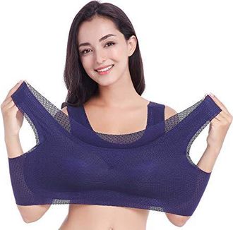 Feoya Brassière Sexy Femme sans Couture Soutien-Gorge sans Armature Confortable Bra Push Up de Yoga Jogging Sport Grande Taille Bandeau Lingerie,Bleu,3XL (4