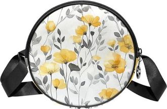Generic Petit sac &agrave; bandouli&egrave;re circulaire pour femme, motif feuilles florales, sac &agrave; dos avec fermeture &eacute;clair, bretelles r&eacute;glables, sac &agrave; main rond d&eacute;contra