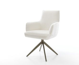 DELIFE Drehstuhl Heira-Flex mit Armlehnen Boucl&eacute; Soft Beige Kreuzgestell breit Effektfinish Titan 360&deg; drehbar Wippfunktion Taschenfederkern, Esszimmerst&uuml;hle
