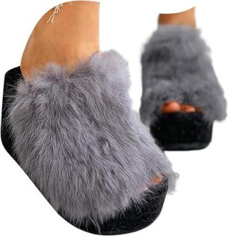 Generic Pantoufles en fausse fourrure pour femme - Douces et confortables - &Agrave; enfiler - Bout rond - Chaudes et douces - Antid&eacute;rapantes - Confortables - D&eacute;cont