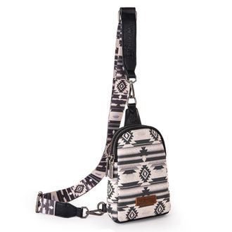 Wrangler Aztec Sling Bag Southwest Crossbody Bags Trendy Chest Bag, Schwarz, Einheitsgr&ouml;&szlig;e