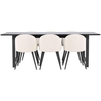 ebuy24 Oslo Essgruppe Esstisch 100x220cm schwarz und 6 Skagen Stuhl samt beige