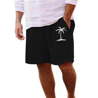 Generic Short en lin pour homme avec cordon de serrage pour l&eacute;t&eacute;, la gym, la course &agrave; pied, le jogging, le jogging, taille &eacute;lastique, longueur genou, pour le 
