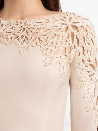 Gemy Maalouf Abendkleid mit perlenverziertem Ausschnitt - Nude