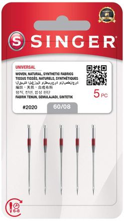 Singer N&auml;hmaschinennadeln: 5 Singer 2020 Universal-Nadeln, Nadeldicke 60/08, N&auml;hset, 130/705 H, auf jeder g&auml;ngigen Haushaltsn&auml;hmaschine einsetzbar