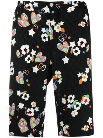 Gucci Knielange Shorts mit Monogramm-Print - Schwarz