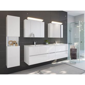 Magnolia Home Badm&ouml;belset Taifun 190cm 4tlg mit 2x Spiegelschrank und Seitenschrank wei&szlig; Hgl