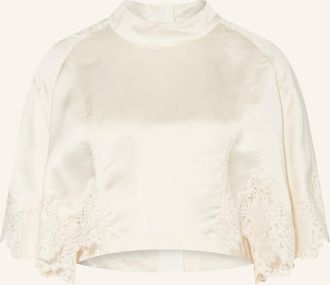 Sandro Sandro Cropped-Blusenshirt Aus Satin Mit Spitze weiss