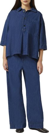 Scotch & Soda Damen Lightweight Denim Popover Shirt, Washed Indigo, 38 EU