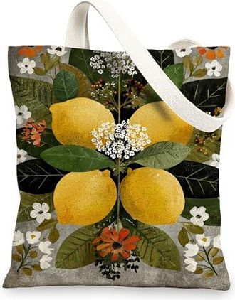 Generic Sacs fourre-tout en toile à motif floral - Réutilisables - Légers et lavables - Pour salle de sport, extérieur, voyage, plage, pique-nique - 33 x 38 c