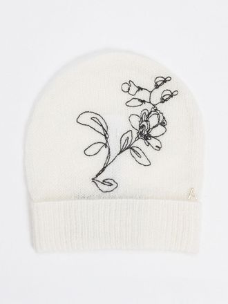 Twin-Set Bonnet beanie en m&eacute;lange de laine &agrave; motif floral avec revers