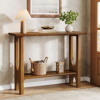 Tribesigns 105cm Eingangstisch mit Ablagefl&auml;che, Moderner 2-st&ouml;ckiger Konsolentisch mit Massivholzbeinen f&uuml;r Wohnzimmer, Flur, Foyer, einfache Montage, helles Wa