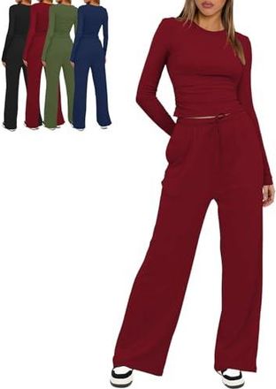 Generic Ensemble d&eacute;contract&eacute; pour femme T-shirt fronc&eacute; et pantalon &agrave; cordon de serrage, C, XXL