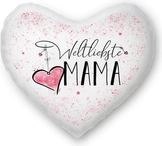 Tassendruck Familie-Kissen mit Spruch für die Weltliebste Mama Herzkissen - Kissenbezug inklusive Kissen/Verwandte/Geschenk-Idee/Liebling/Kinder/Herz-Kissen / 100
