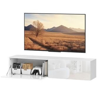 HOMCOM TV-H&auml;ngeschrank f&uuml;r 45-55-65 TV-Ger&auml;te mit 2 Schr&auml;nken und Faltt&uuml;ren f&uuml;r Wohnzimmer Schlafzimmer 140x33x29,8 cm Wei&szlig; gl&auml;nzend