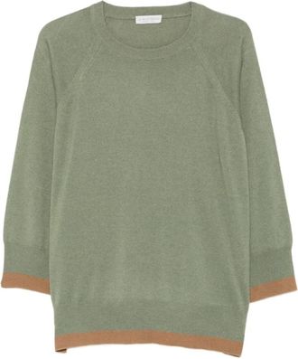 Le Tricot Perugia Pull &agrave; manches raglan et finitions contrast&eacute;es - Femme - Pulls - Vert - Taille: 46 FR