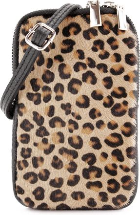 modamoda.de T197 Damen Leder Handytasche 6,7 Zoll Umh&auml;ngetasche handmade in Italy, Farbe:Leo/Small