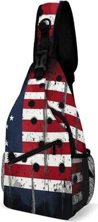 Generic Sacoche Homme Bandouliere Drapeau am&eacute;ricain des &Eacute;tats-Unis trou de balle de guerre L&eacute;ger Sling Bag Polyester Sac &agrave; Dos De Voyage pour Cyclisme Randonn
