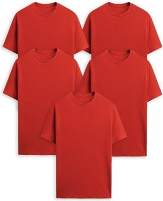 Generico Easy Fit, Lot de 5 t-shirts pour homme, manches courtes, 100 % coton, coupe régulière, unisexe, décontracté, sport - Urban, rouge, Medium