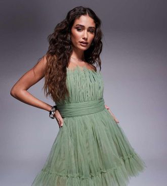 Lace & Beads Petite Robe bandeau courte et structurée - Vert olive