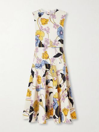 Marni Midikleid Aus Baumwollpopeline Mit Blumenprint - Wollwei&szlig;