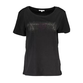 Patrizia Pepe T-Shirt mit weitem Halsausschnitt- kurzen &Auml;rmeln- Kontrastdetails und Logo - - Tops - Damen - Schwarzk - S