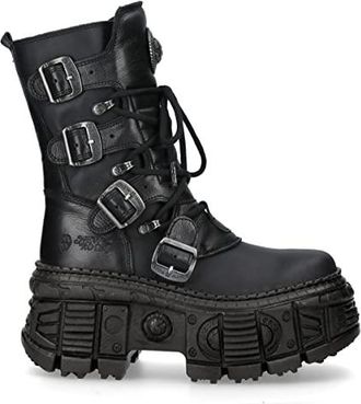 New Rock Bottes Femme Plateforme Boucles Fermeture &Eacute;clair Noir TANK Metallic Collection Black Woman Boots M.WALL373-S5, Noir, 40 EU